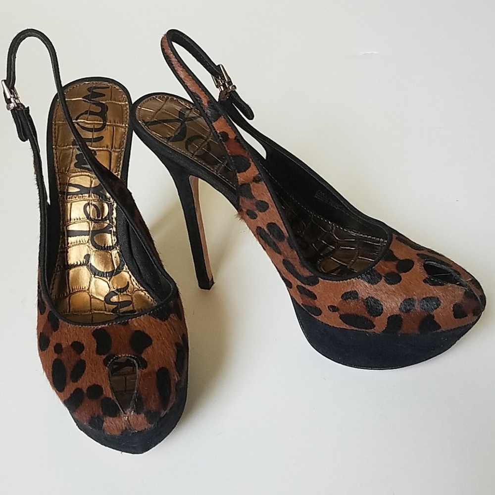 Sam Edelman Platform Heel Leopard Print Cowhide 7 - Gem